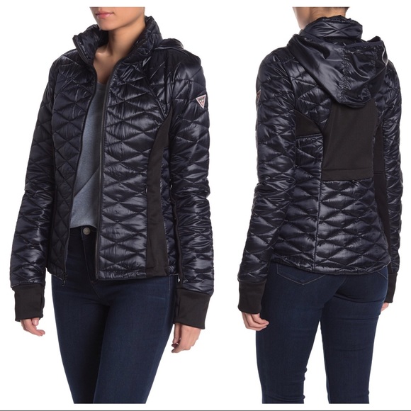 Guess | Jackets & Coats | Guess Quilted Puffer Jacket W Hood Navy Blue ...